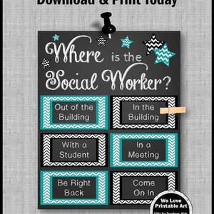 Where is the Social Worker Door Sign, School Social Worker Gift, Teal ...