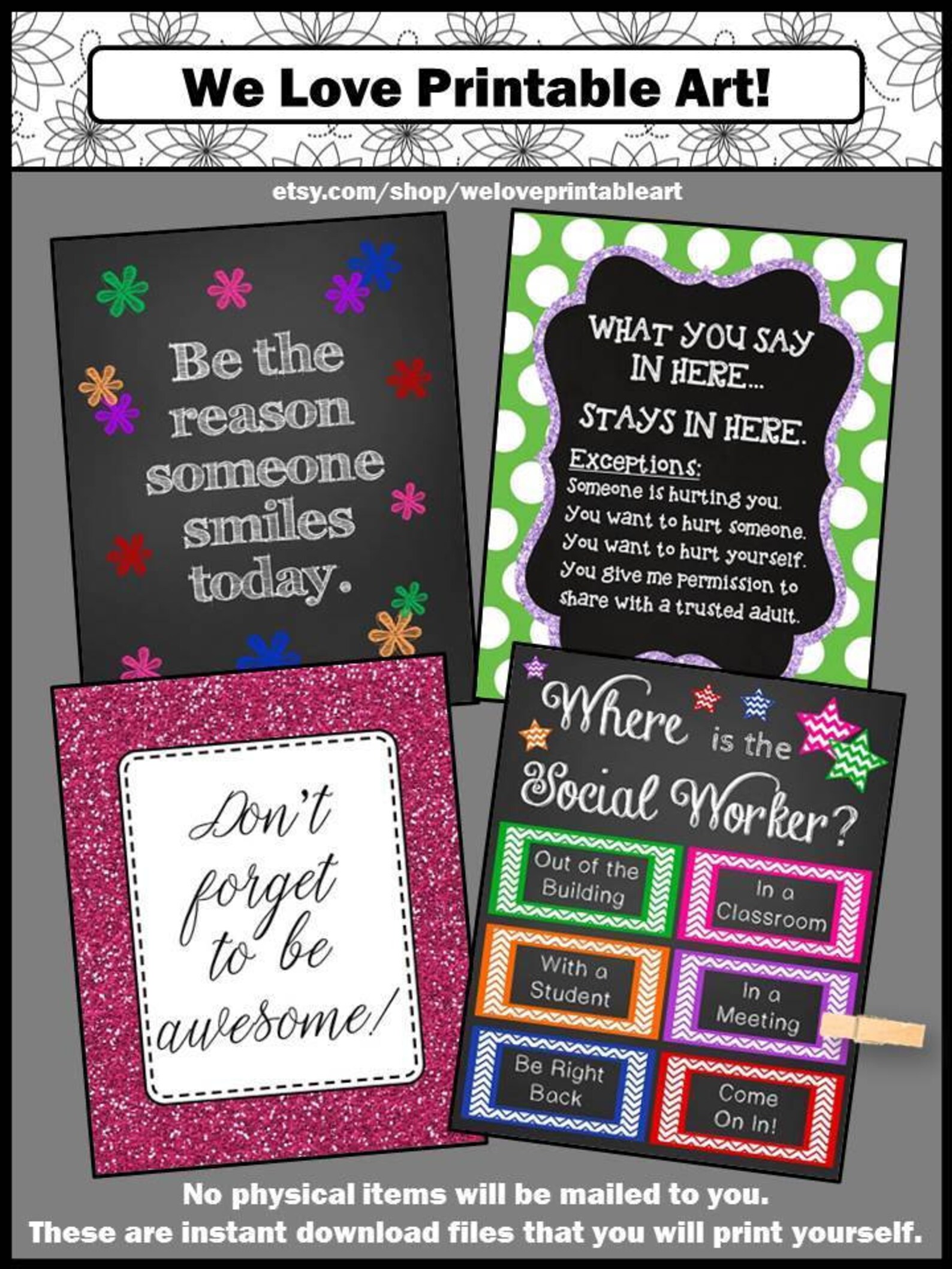 Poster Bundle for School Social Worker Gift Ideas Office Door - Etsy