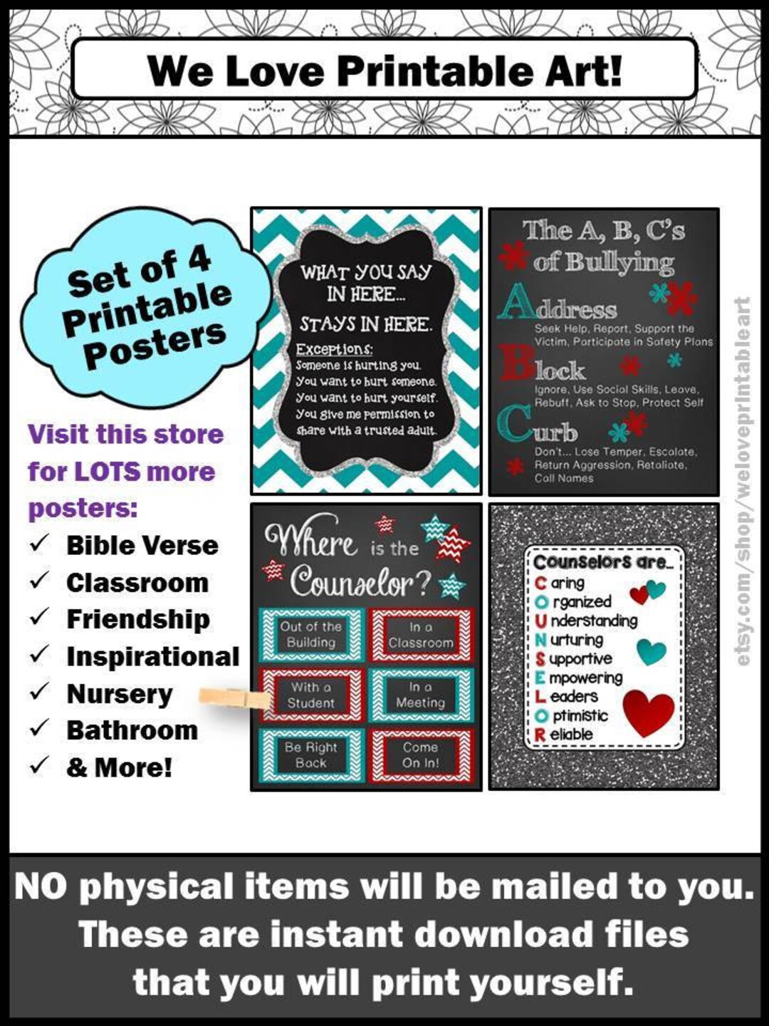 Printable Back to School Counseling Office Decor, Counselor Gifts, Teal ...