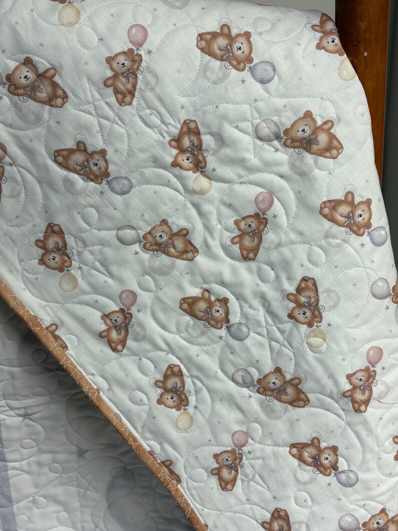 Teddy Bear Patchwork Quilt Stars, Moon, Grey, White, Brown Baby Gift ...
