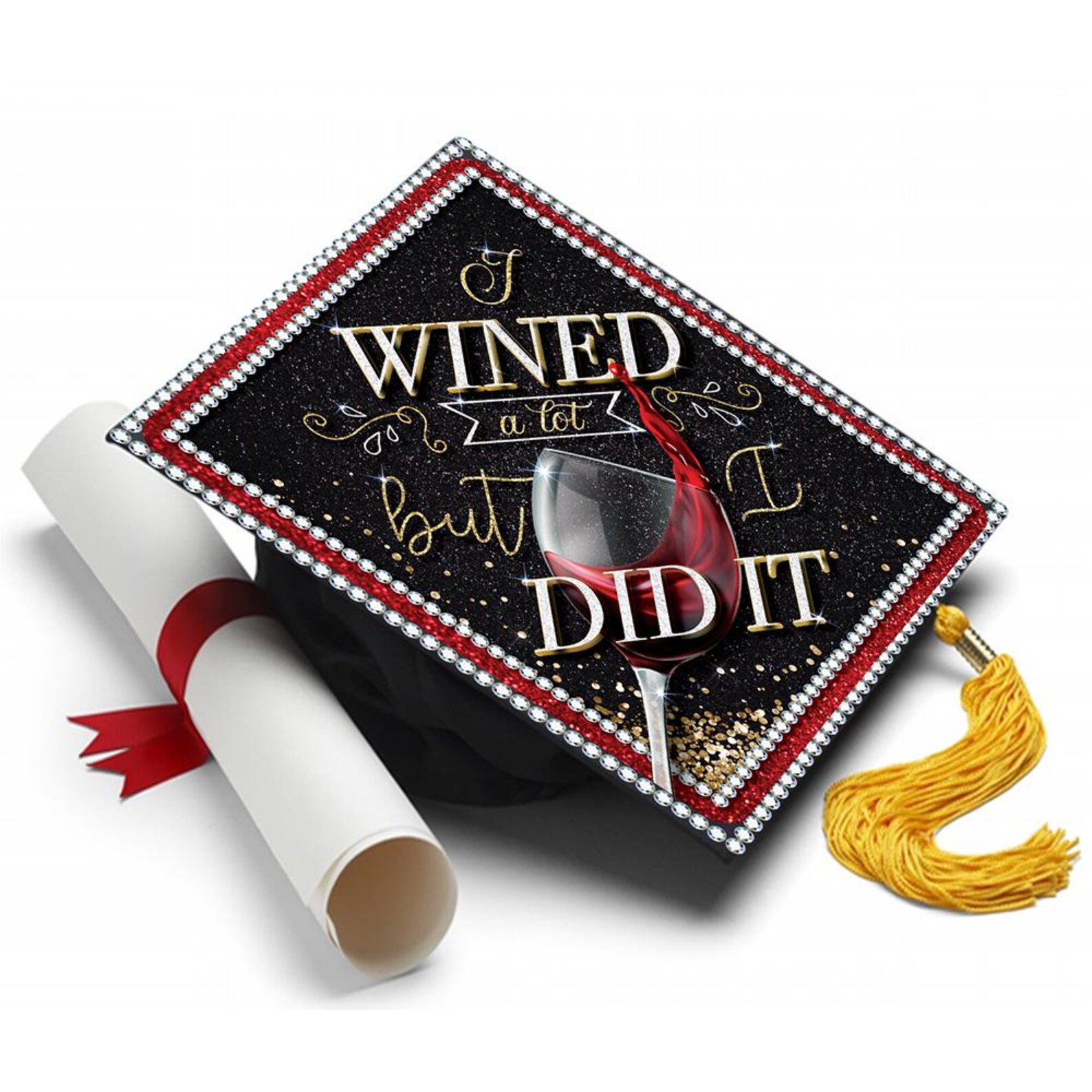 Grad Cap Topper I Wined A Lot , Graduation Cap Decorations by Tassel ...