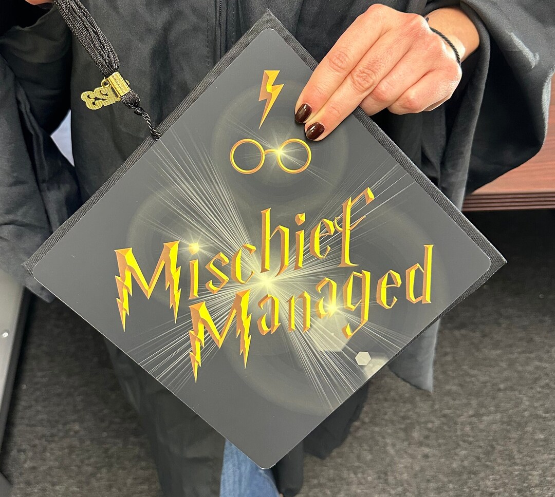 Grad Cap Topper Mischief Managed , Graduation Cap Decorations by Tassel ...