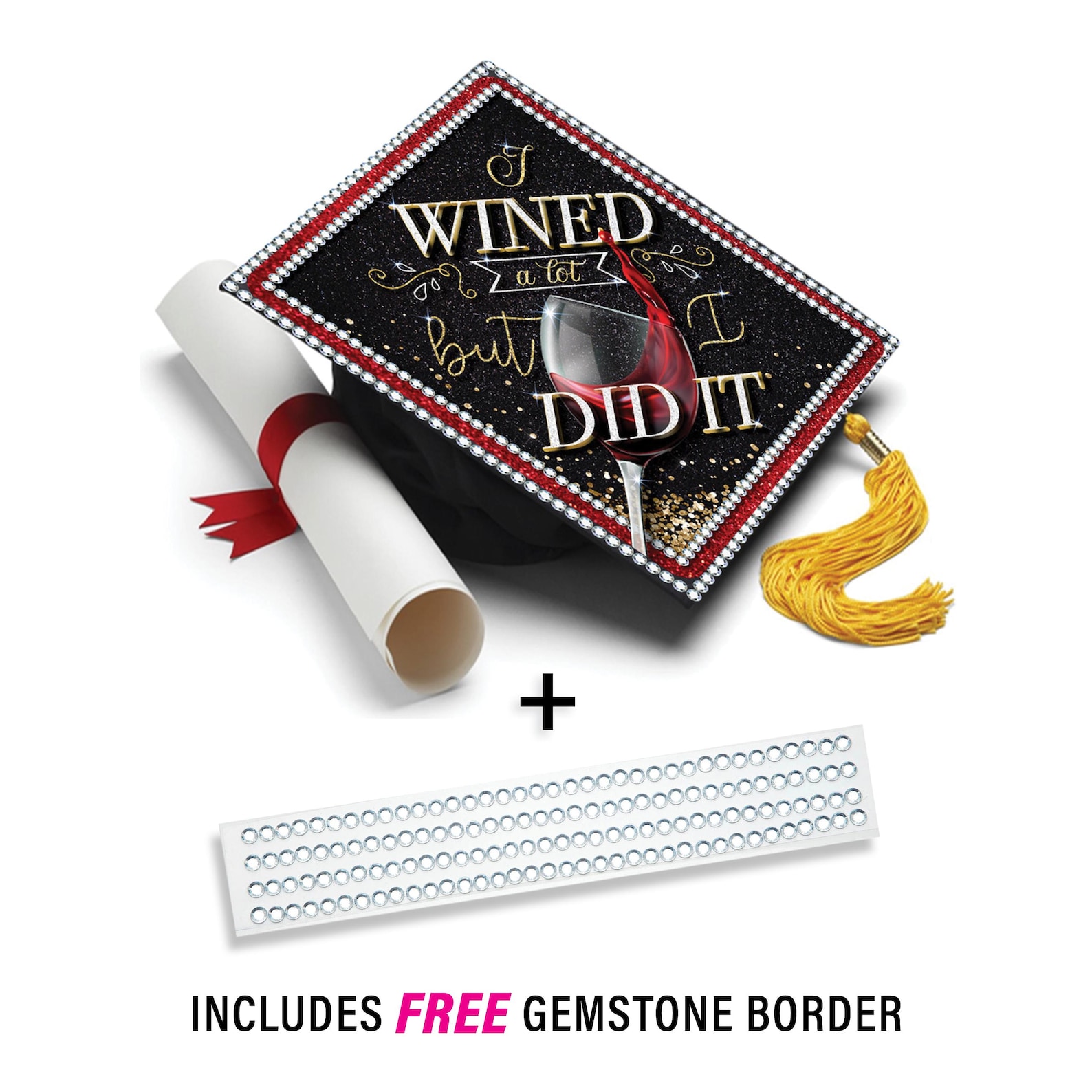 Grad Cap Topper I Wined A Lot , Graduation Cap Decorations by Tassel ...