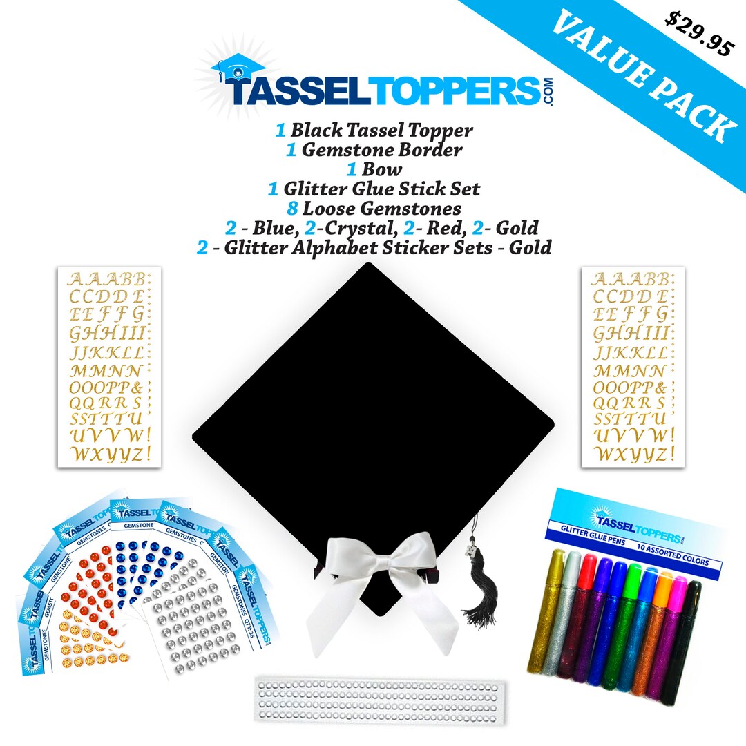 Grad Cap Topper Graduation Cap Decorating Kit Black Do It Yourself ...