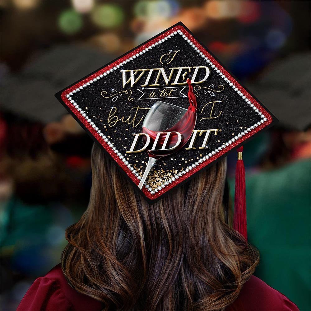 Grad Cap Topper I Wined A Lot , Graduation Cap Decorations by Tassel ...