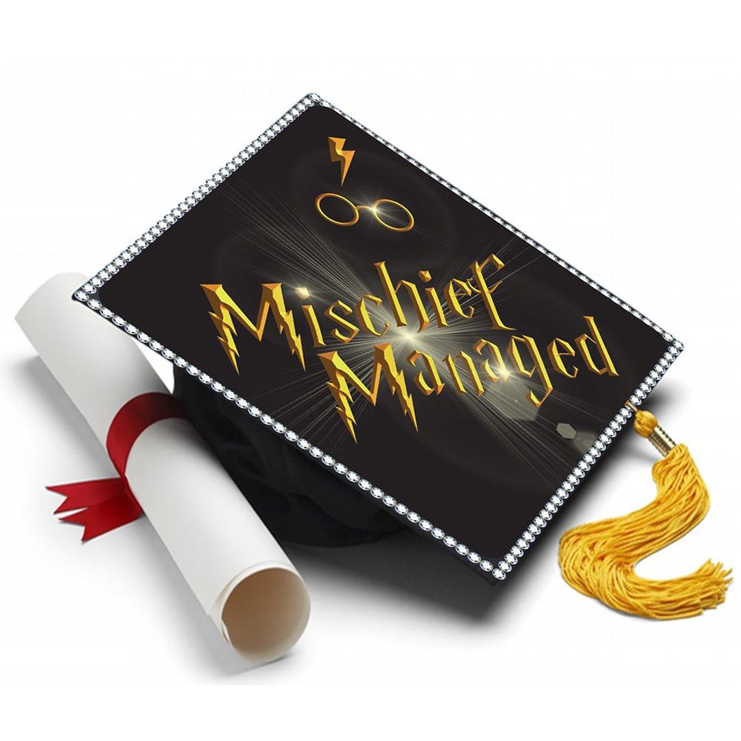 Grad Cap Topper Mischief Managed , Graduation Cap Decorations by Tassel ...