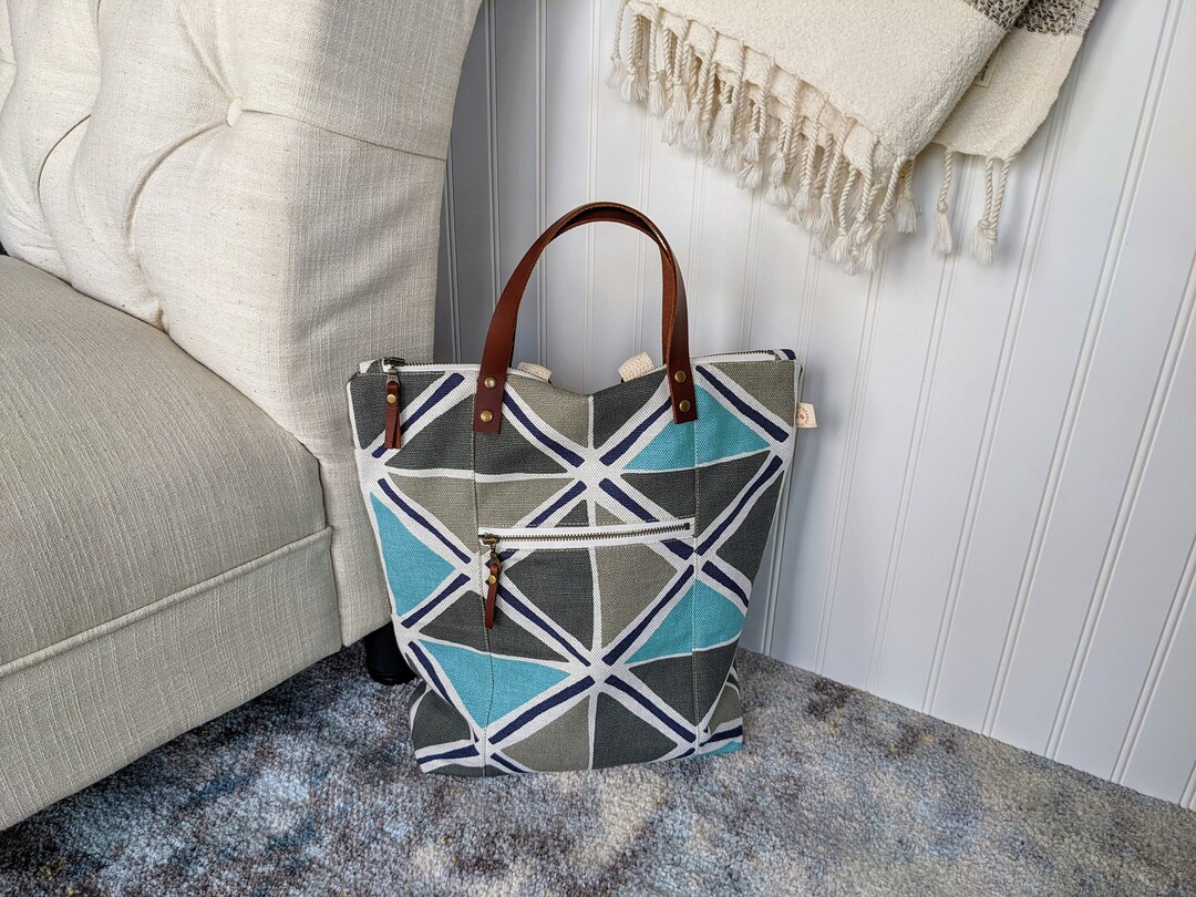 Teal Triangles Backpack Purse Bold Pattern Convertible Slim - Etsy