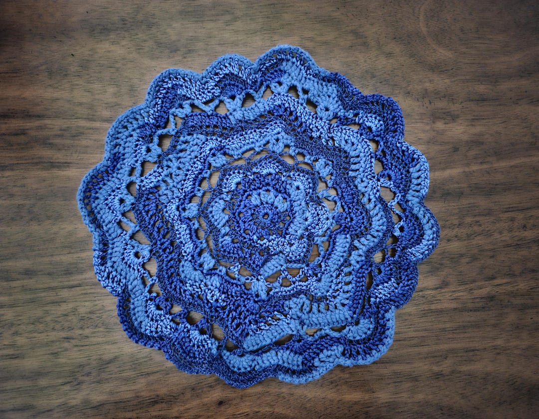 11" Handmade Crochet Blue Yarn Blend Star and Fans Doily - Etsy