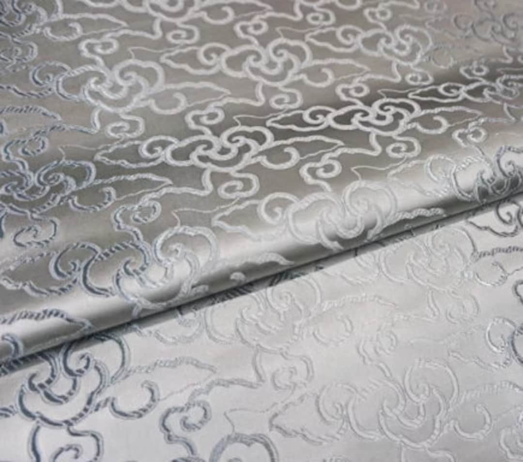 Chinese Traditional Auspicious Patterns Fabric, Silver Grey Brocade ...