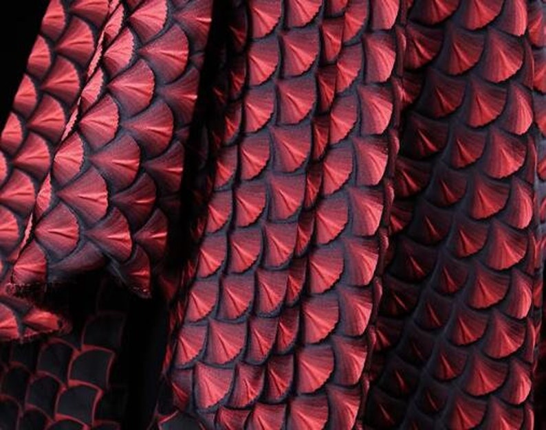 Black Red Jacquard Fabric, Fish Scale Style Jacquard Fabric, Cosplay ...