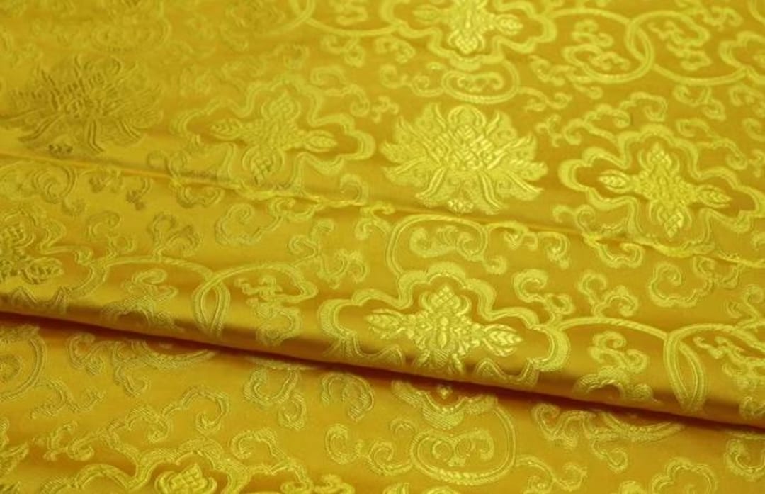 Wide Fabric, Gold Yellow Color Brocade Fabric, Jacquard Brocade Fabric ...