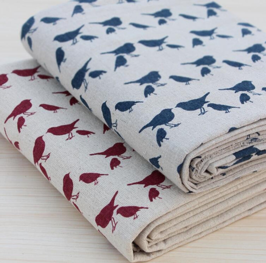 Retro Style Fabric, Linen Fabric, Printed Bird Style Fabric, Curtains ...