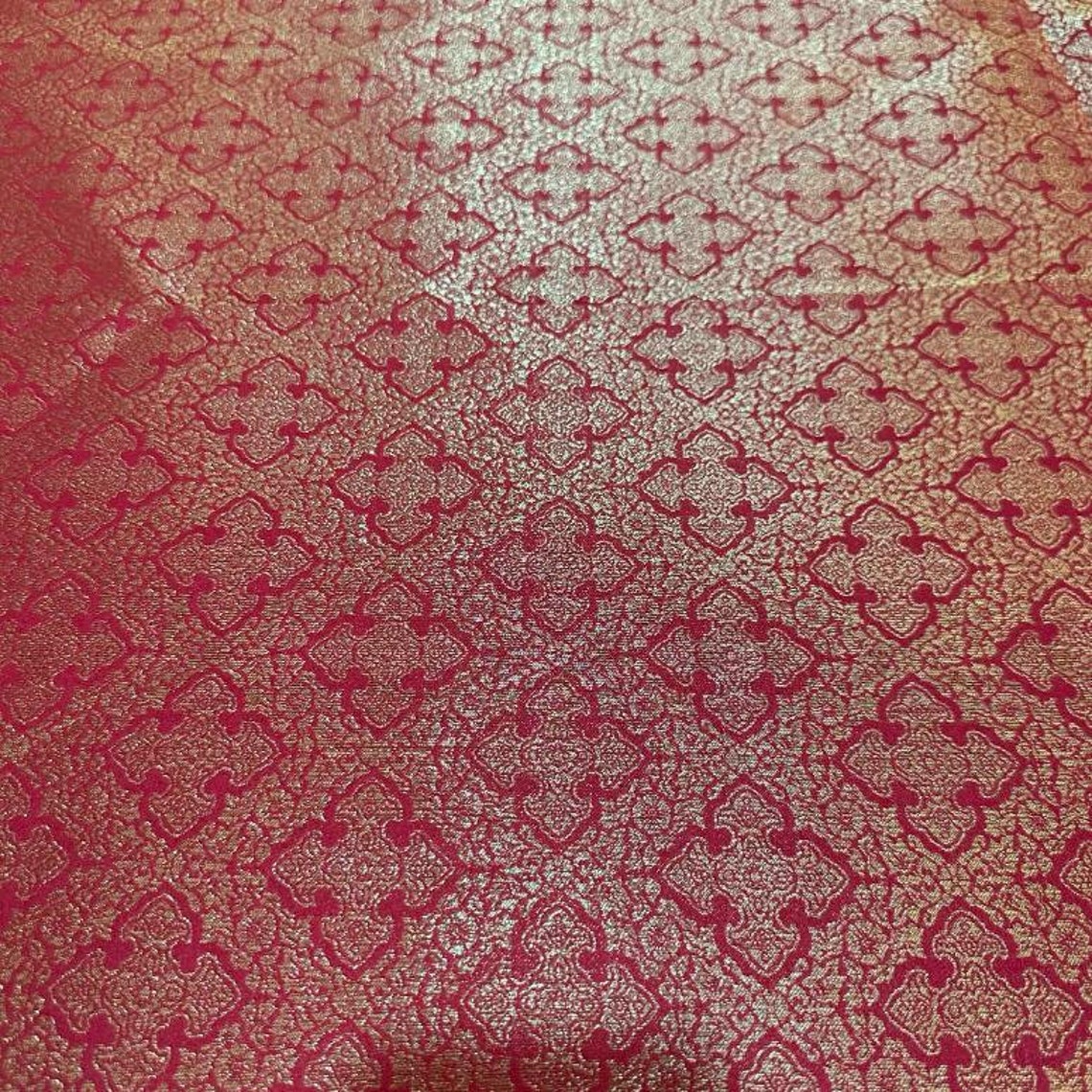 Wide Brocade Fabrc, Red Gold Color Brocade Satin Fabric, Ruyi Cloud ...
