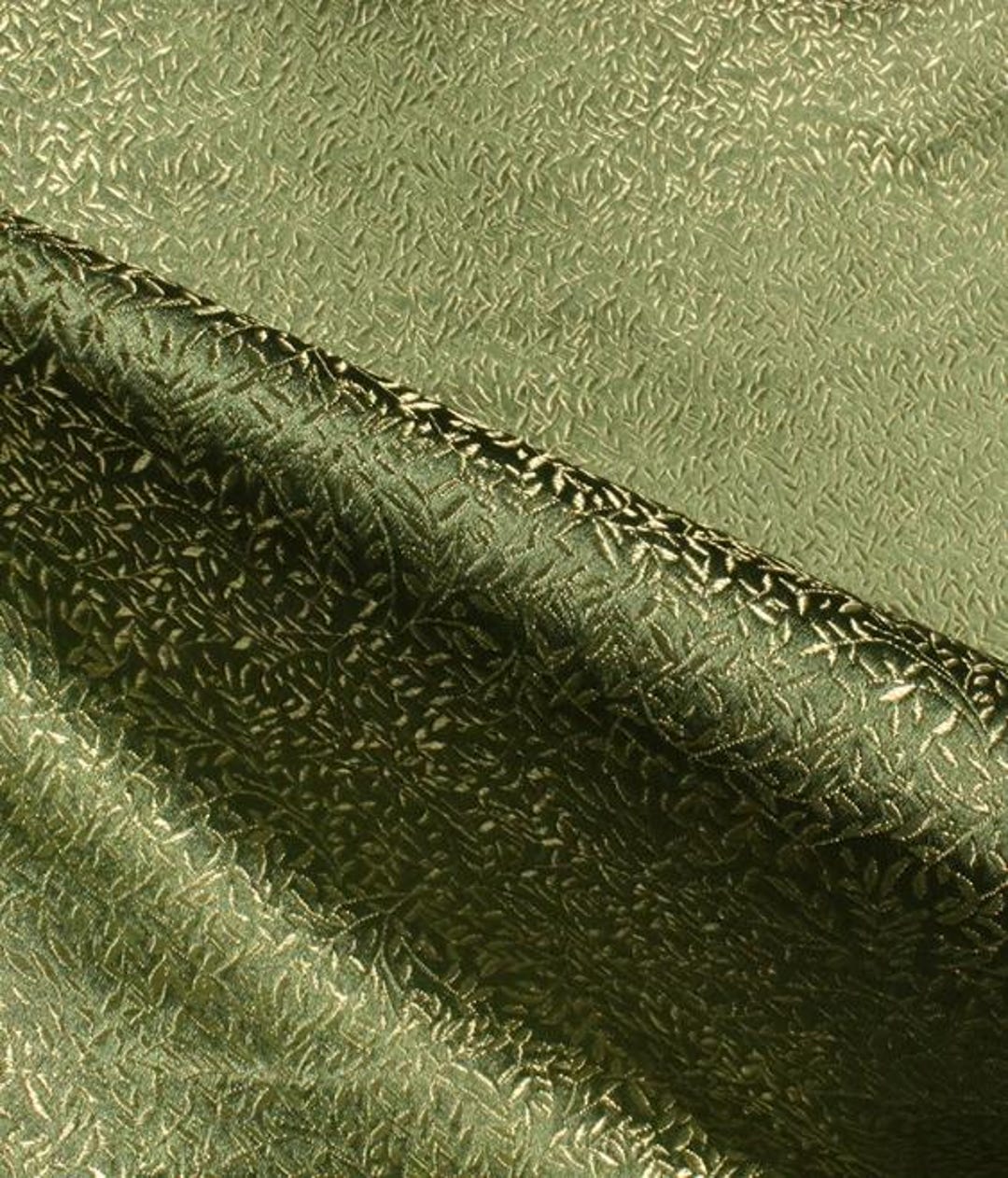 Wide Brocade Fabric, Olive Green Brocade Fabric, Small Leaves Brocade ...