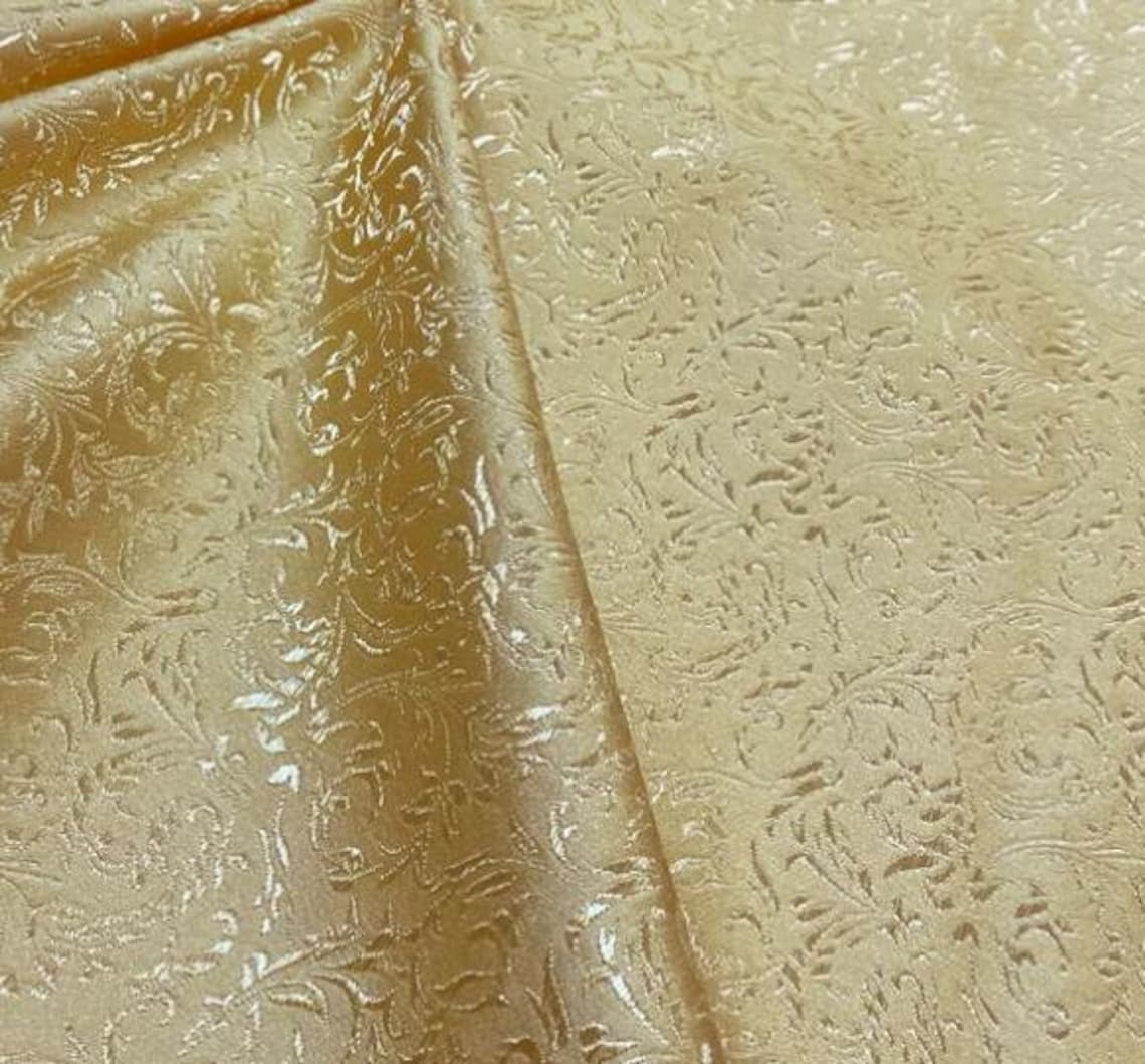Light Gold Color Brocade Satin Fabric, High-end Nylon Fabric, Jacquard ...
