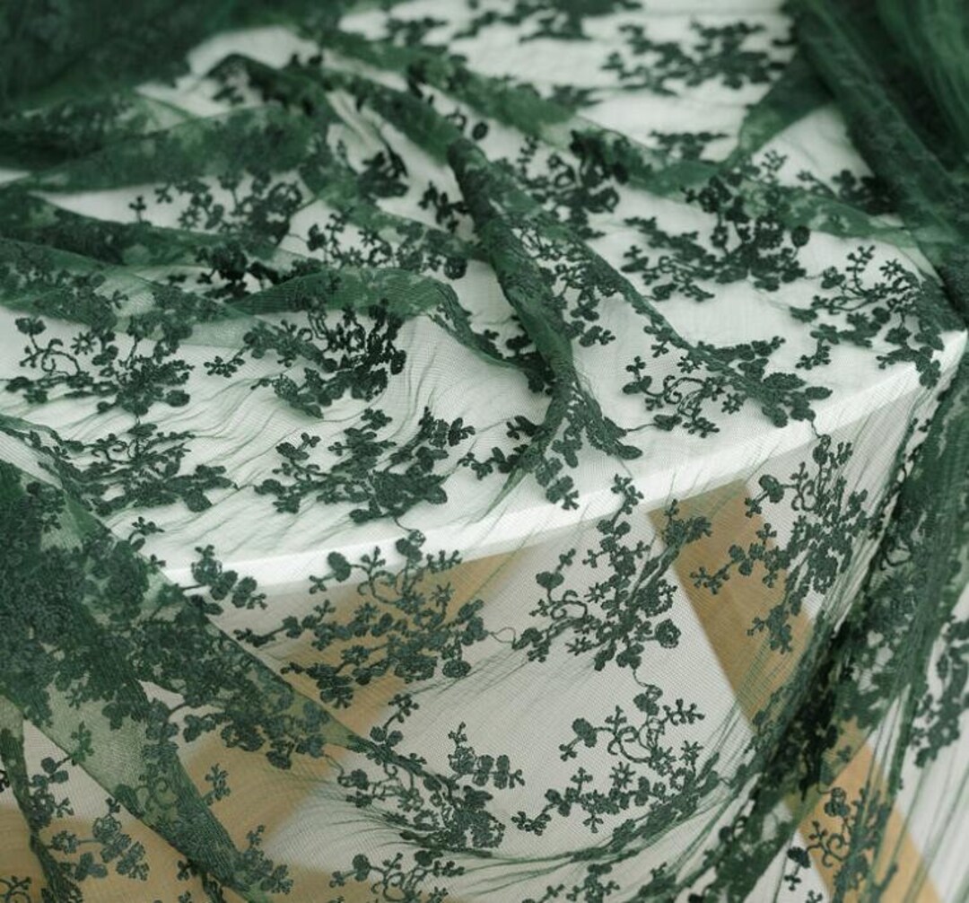 2 Color Soft Mesh Embroidered Fabric, Dark Green/black Color Mesh With ...