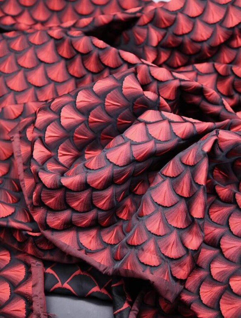 Black Red Jacquard Fabric, Fish Scale Style Jacquard Fabric, Cosplay ...