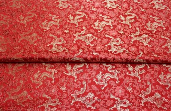 Red Color Brocade Fabric Dragon Style Brocade Fabric - Etsy