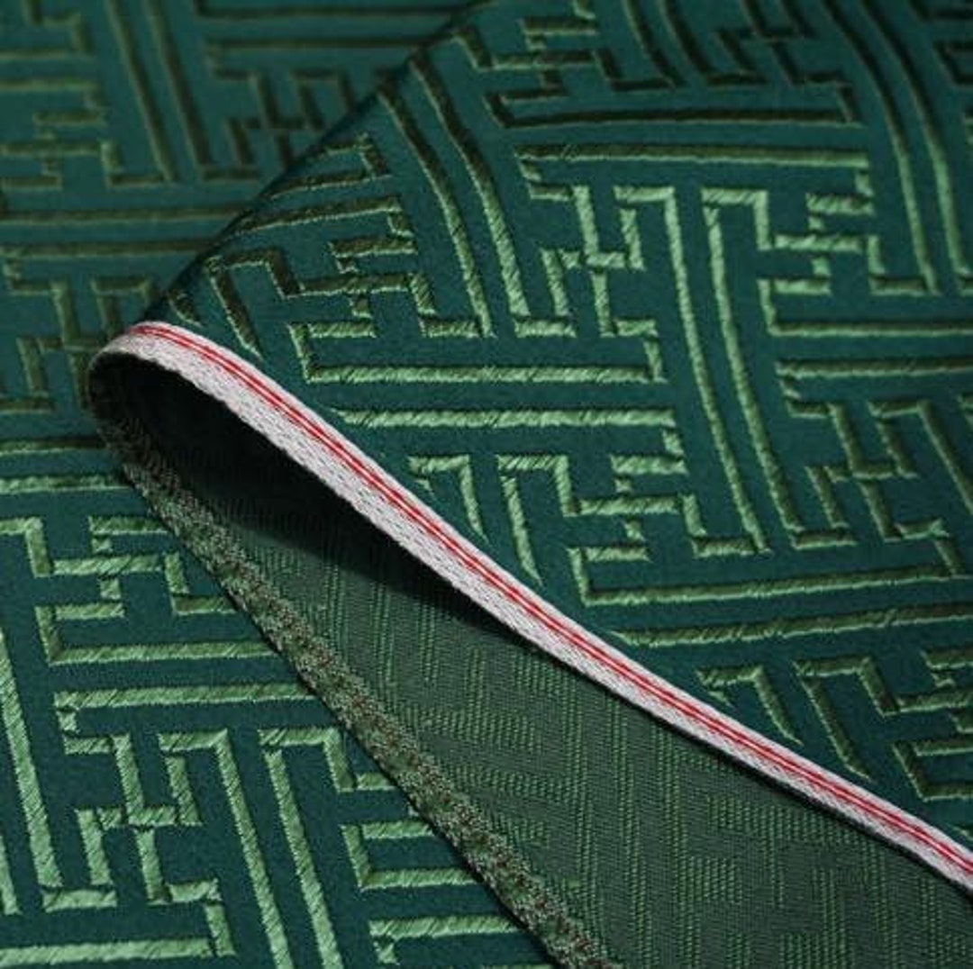 Dark Green Color Brocade Fabric, Jacquard Brocade Fabric, by the Yard ...