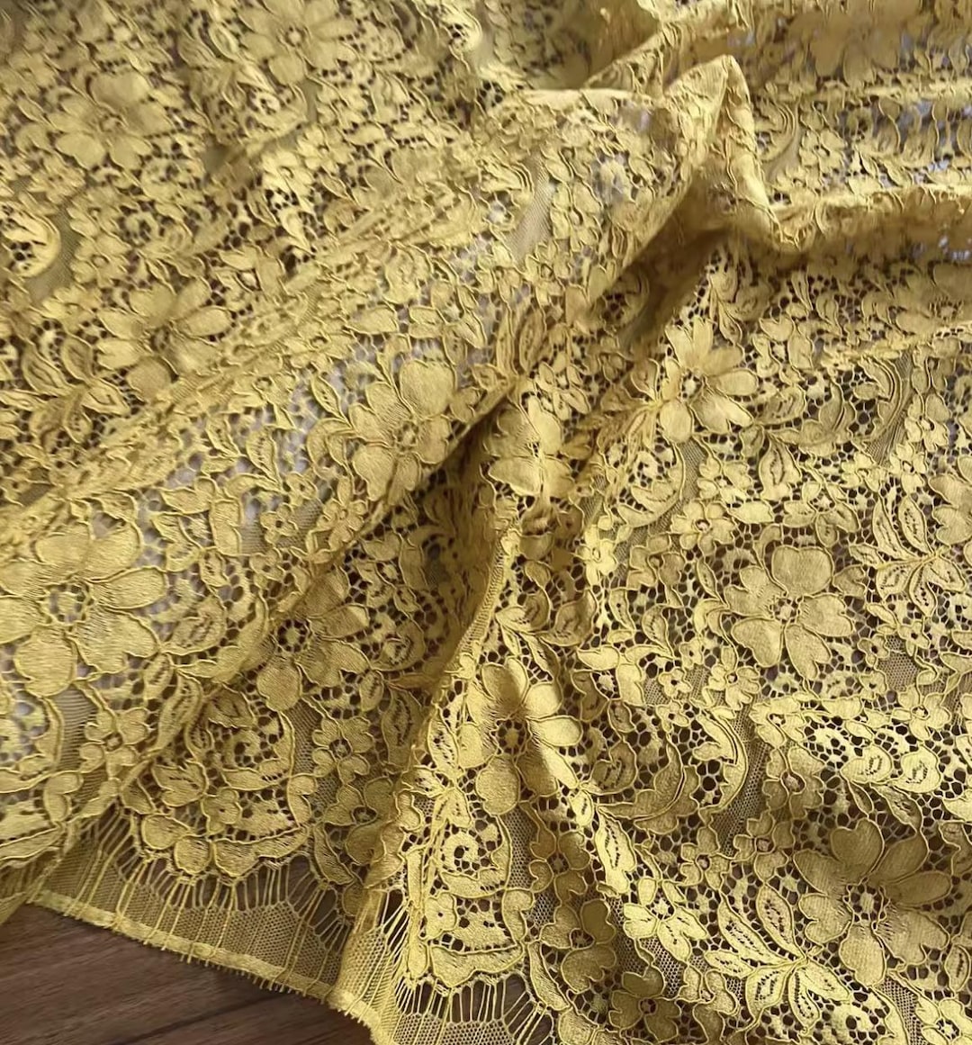 Yellow Color Lace Fabric, Wedding Lace Fabric, Lace Dress Fabric-1.45m ...