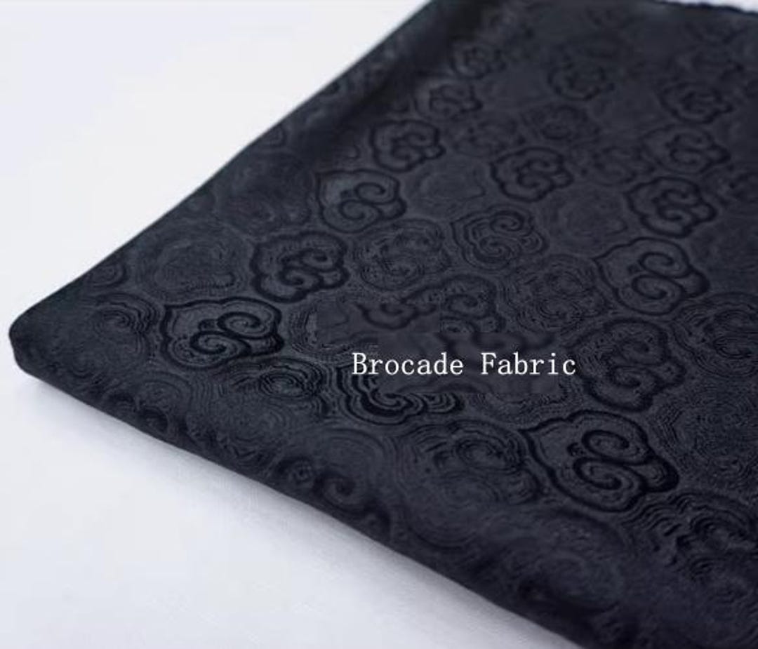 Pure Black Color Brocade Fabric, Ruyi Pattern Jacquard Fabric - Etsy