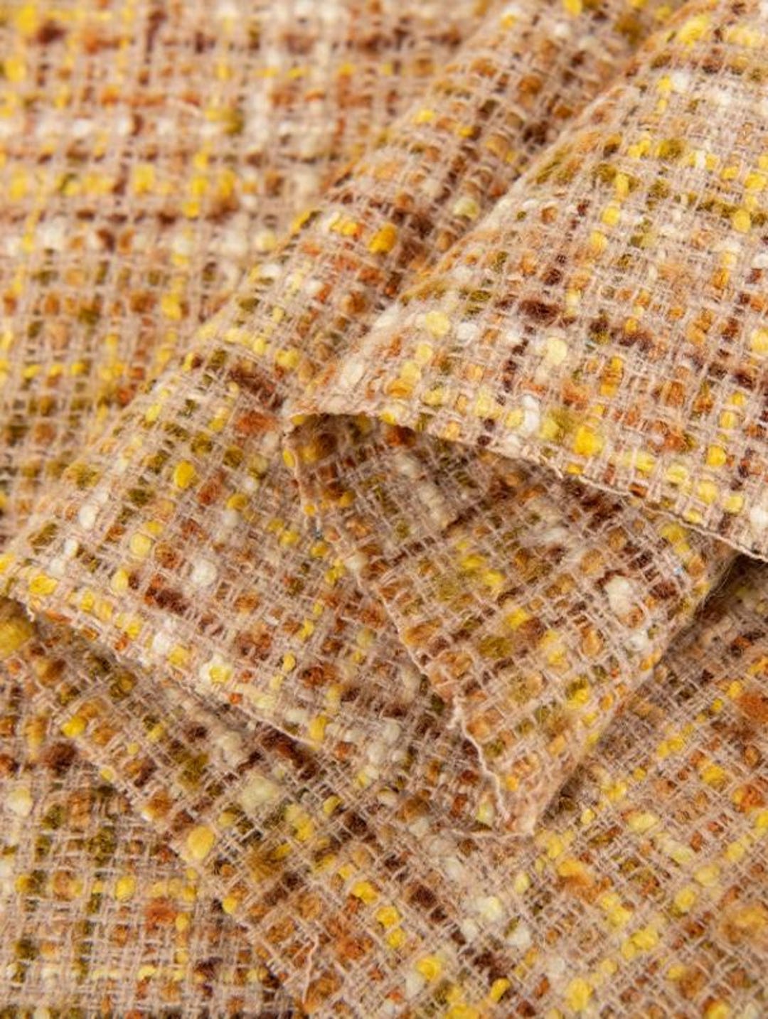 Yellow Color Tweed Fabric, Wool Tweed Fabric, Suit Dress Fabric, Autumn ...
