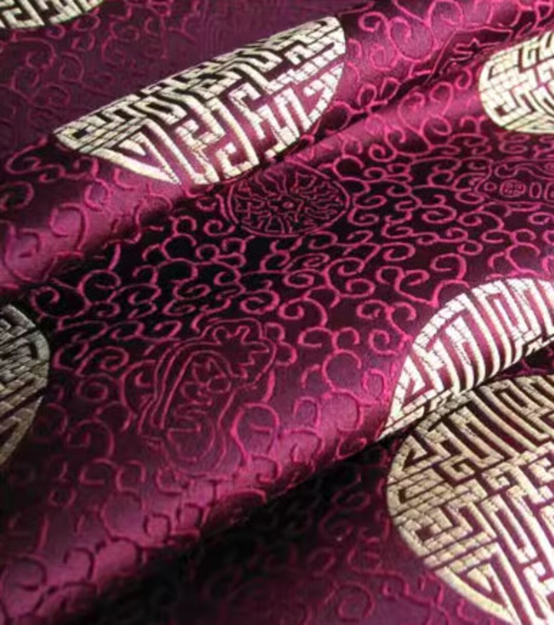 Chinese Traditional Auspicious Patterns Fabric, Purple Red Gold Brocade ...