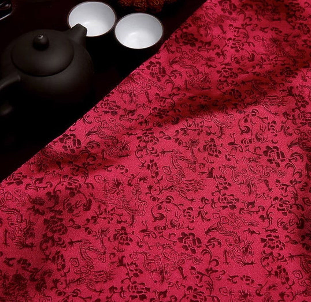 Dark Red Color Brocade Fabric, Jacquard Brocade Fabric, by the Yard - Etsy
