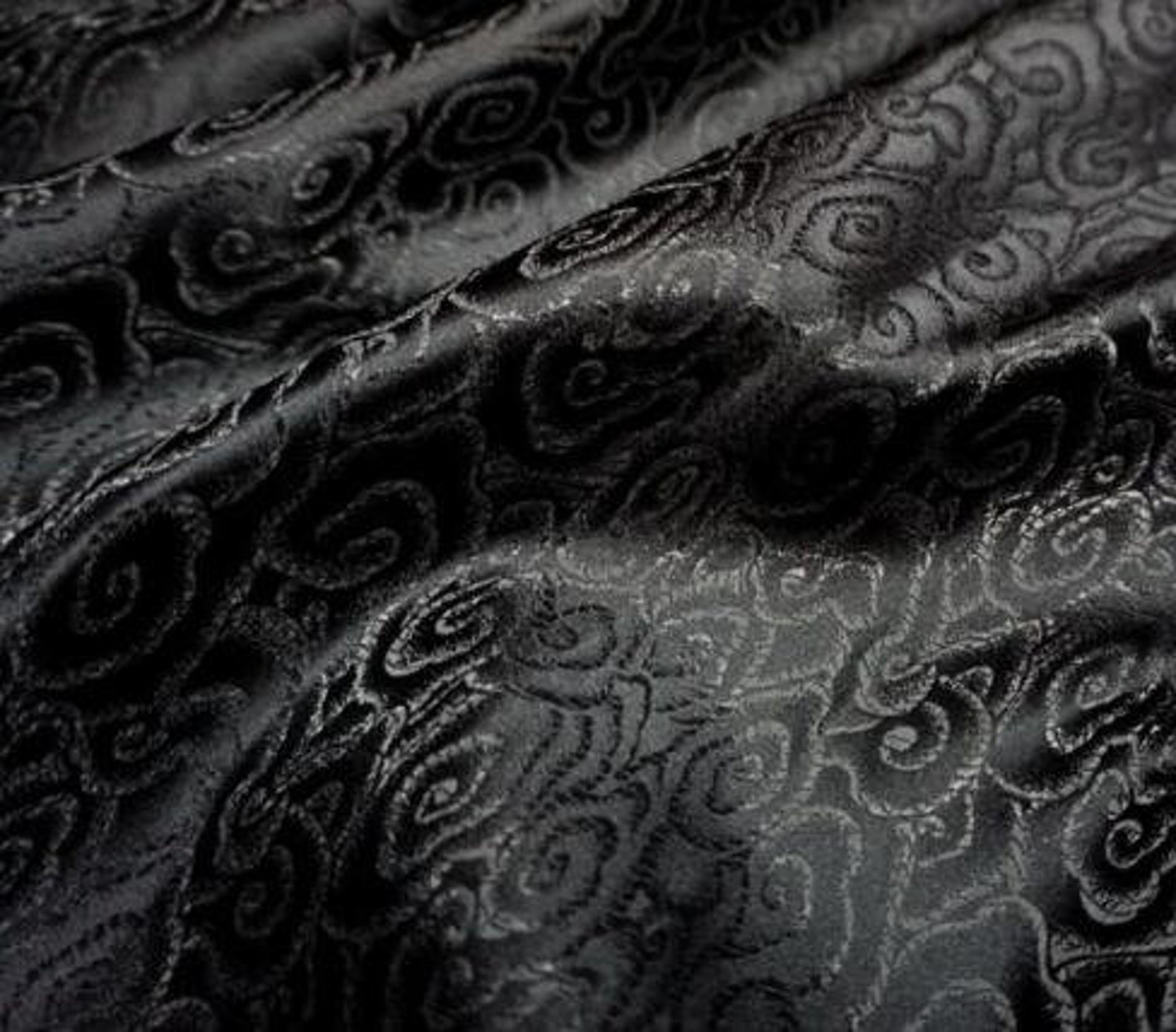 Black Brocade Fabric, Jacquard Fabric, Clouds Fabric, Chinese Fabric ...