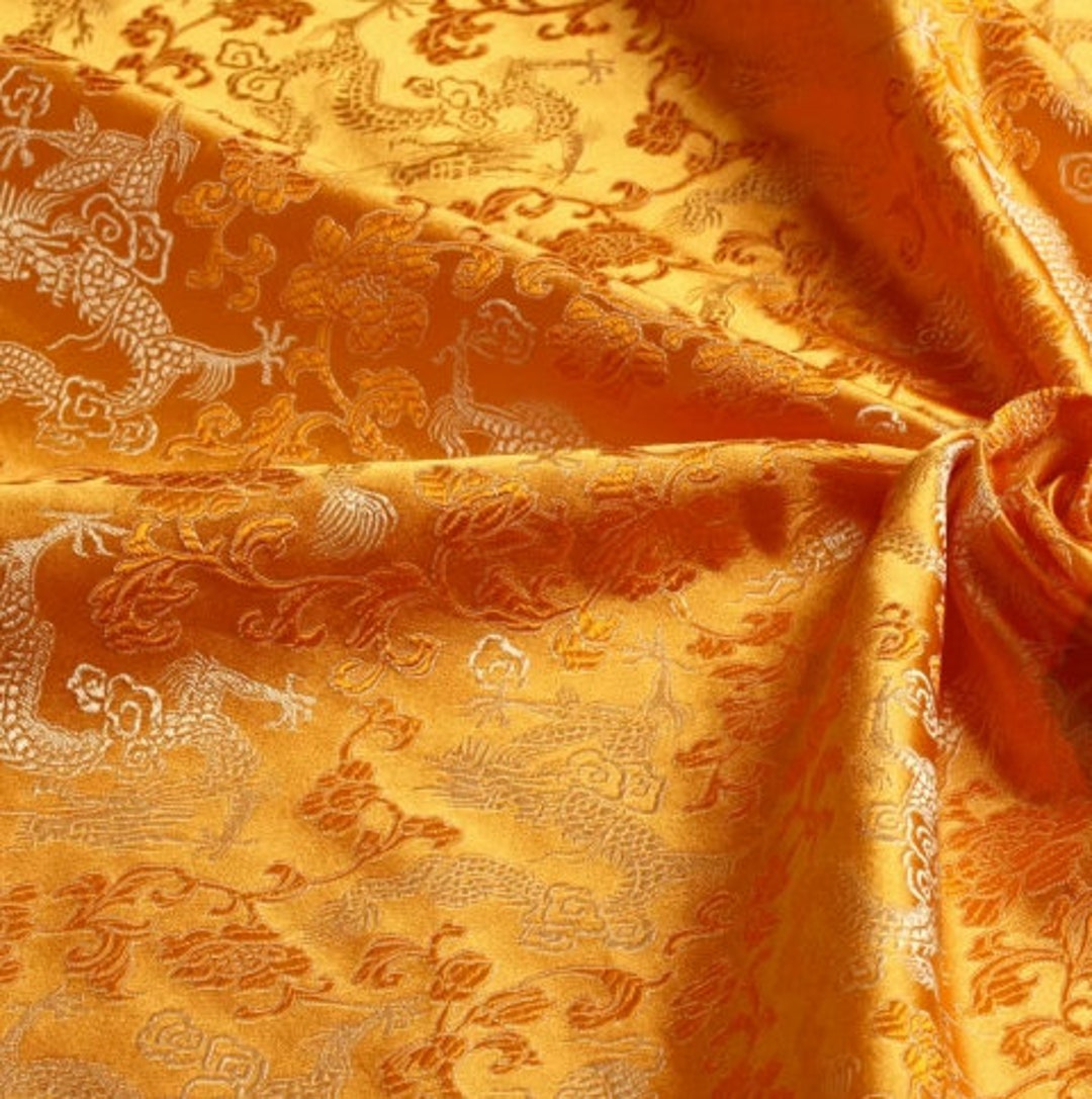 Golden Yellow Dragon Brocade Fabric, Jacquard Brocade Fabric, by the ...