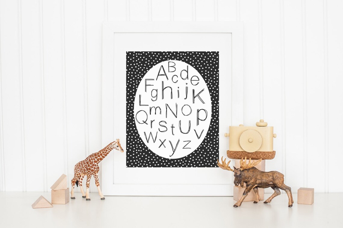 DIGITAL Modern Black & White Alphabet Abc Nursery Print, Alphabet Print ...