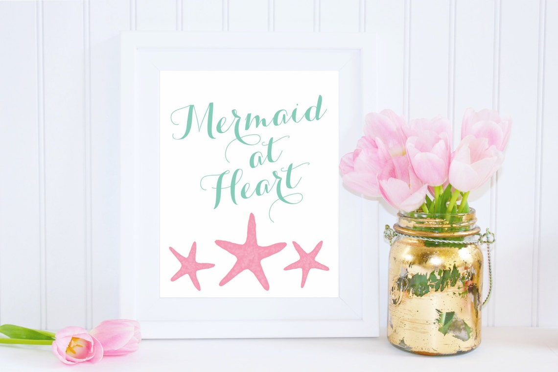 DIGITAL Mermaid at Heart Print, Mermaid Wall Decor, Baby Girl Nursery ...