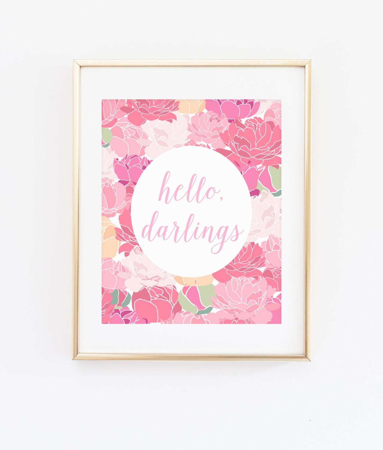 DIGITAL Hello Darling Pink Peonies Nursery Print Baby Girl - Etsy