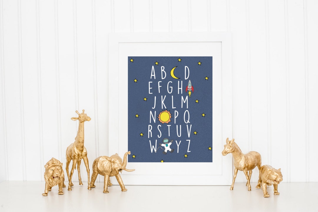 DIGITAL Blue Outer Space Alphabet ABC Nursery Print, Alphabet Print for ...