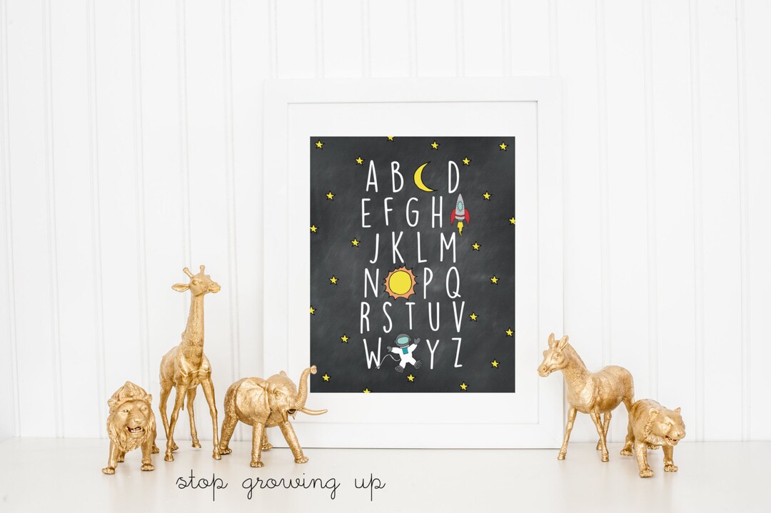 DIGITAL Chalkboard Outer Space Alphabet Nursery Print, Rocket Ship ...