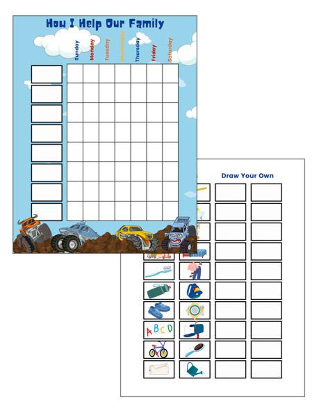 Toddler Chore Chart - Monster Trucks - Etsy