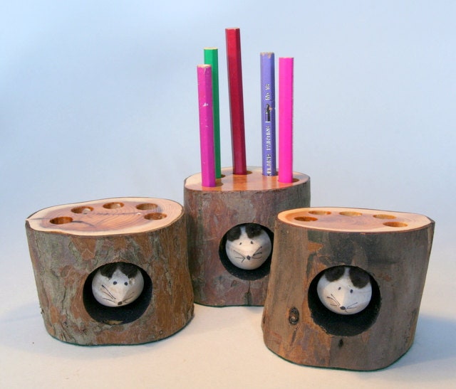 Handmade recycled Log Pencil Holder by Tom Thumb Designs ref | Etsy