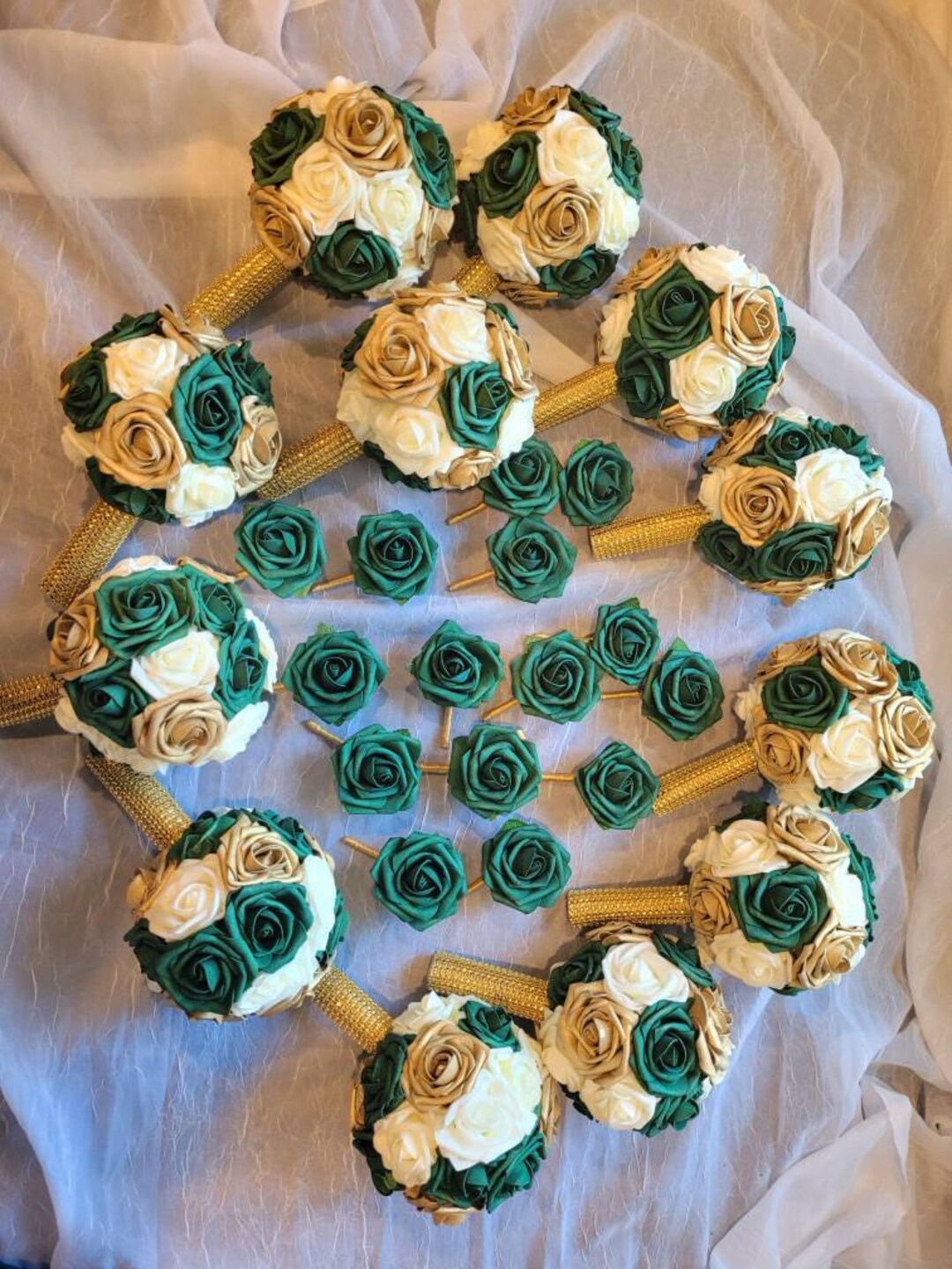 Made to Order Emerald Ivory and Gold Bridesmaid Bouquet and - Etsy