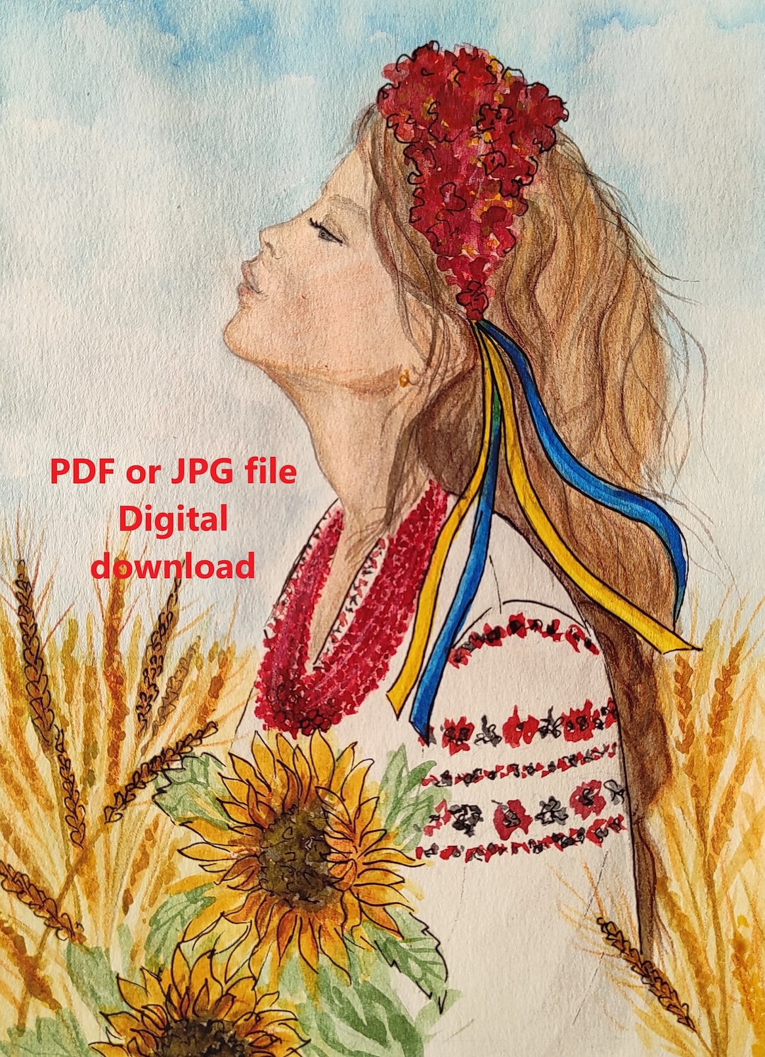 Ukrainian Original Watercolor Paintind Digital File Sunflowers and ...