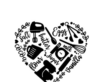 Baking Heart Monogram SVG PNG Files for Cutting Machines, Digital ...