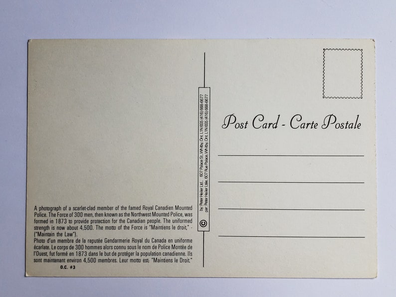 Royal Canadian Mounted Police Postcard Canada Vintage Police - Etsy