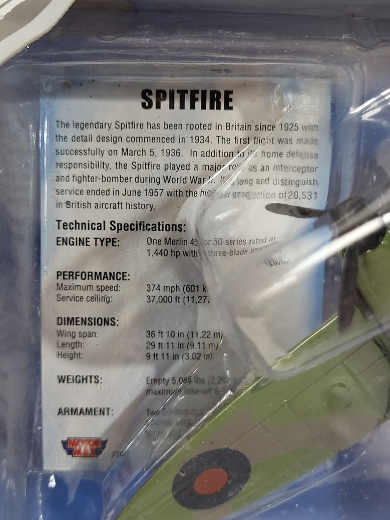 Spitfire Model Toy Die Cast Airplane Ww2 Aircraft by Sky Wings New in ...
