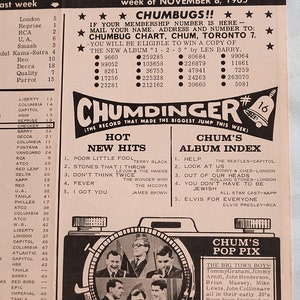 1965 CHUM Hit Parade Chart Paper Music Hits Top 10 Toronto Ontario ...