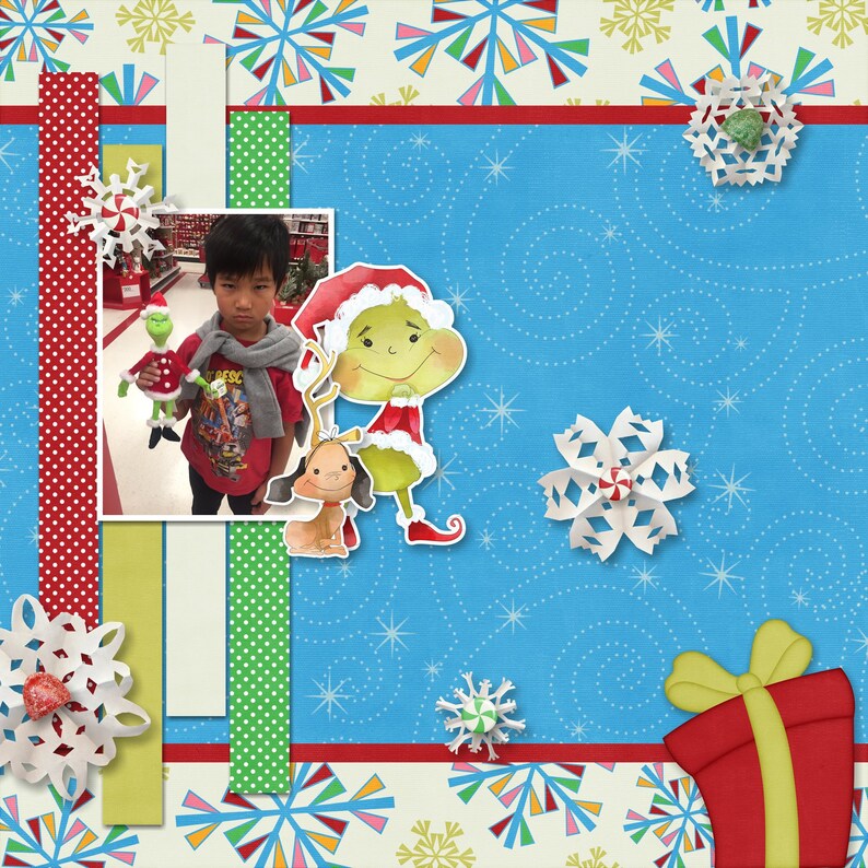The Grinch Christmas Digital Scrapbook Kit Papers Elements - Etsy