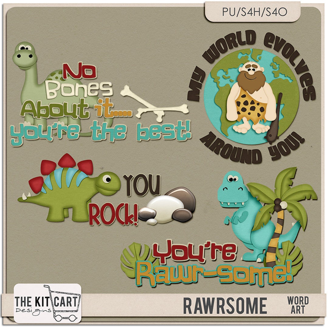 STORE CLOSING Rawr-some Dinosaur Caveman Digital Scrapbook Word Art - Etsy