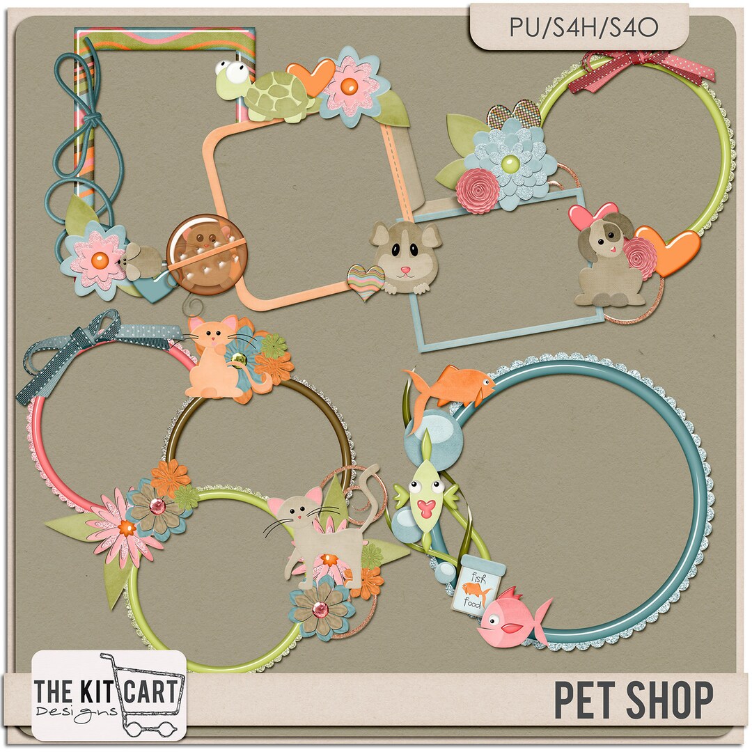 Pet Shop Digital Scrapbook Cluster Frames - Etsy