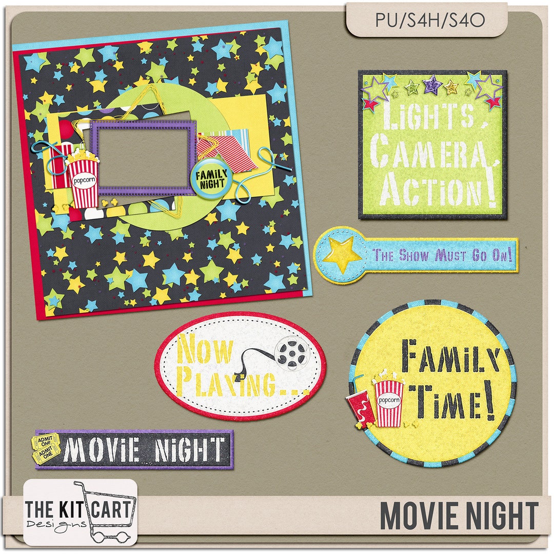 STORE CLOSING Movie Night Digital Scrapbook Word Art and Quick Page - Etsy