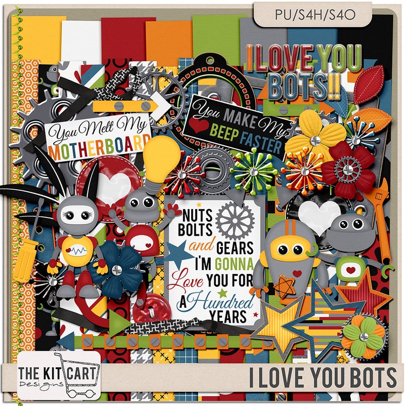 I Love You Bots Robot Valentine Digital Scrapbook Kit - Etsy