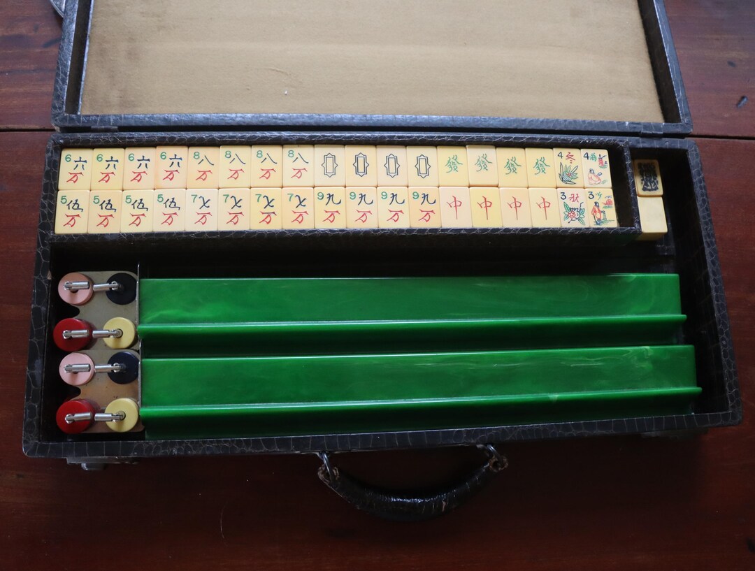 Complete Art Deco Bakelite Mahjong Mah Jong Set 4 Racks 146 Pcs Faux ...