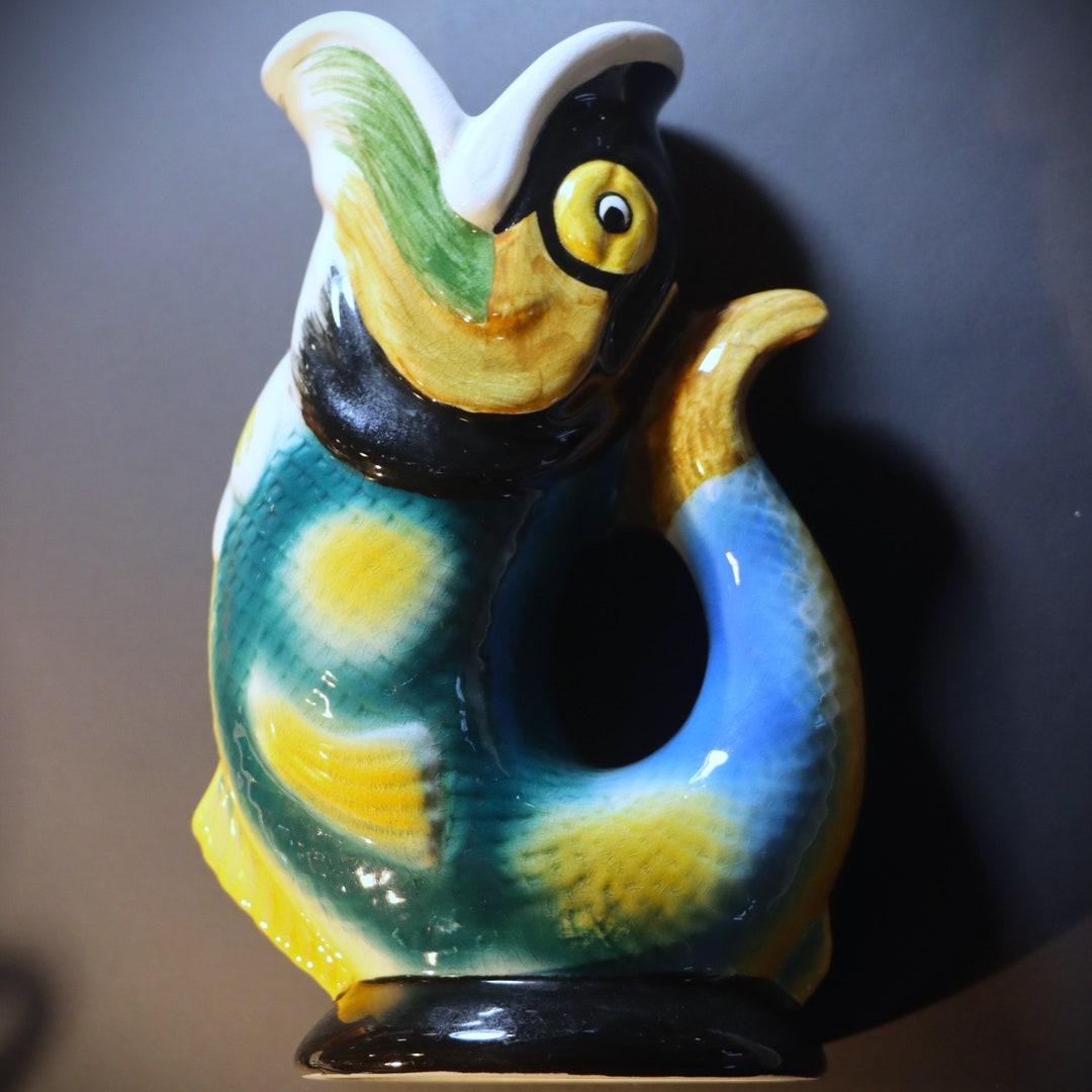 Made England Royal Winton Multi Color Pottery Fish Gurgling Jug Pitcher ...